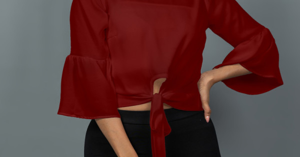 Ruby Red Velvet Essence Bell Sleeve Top